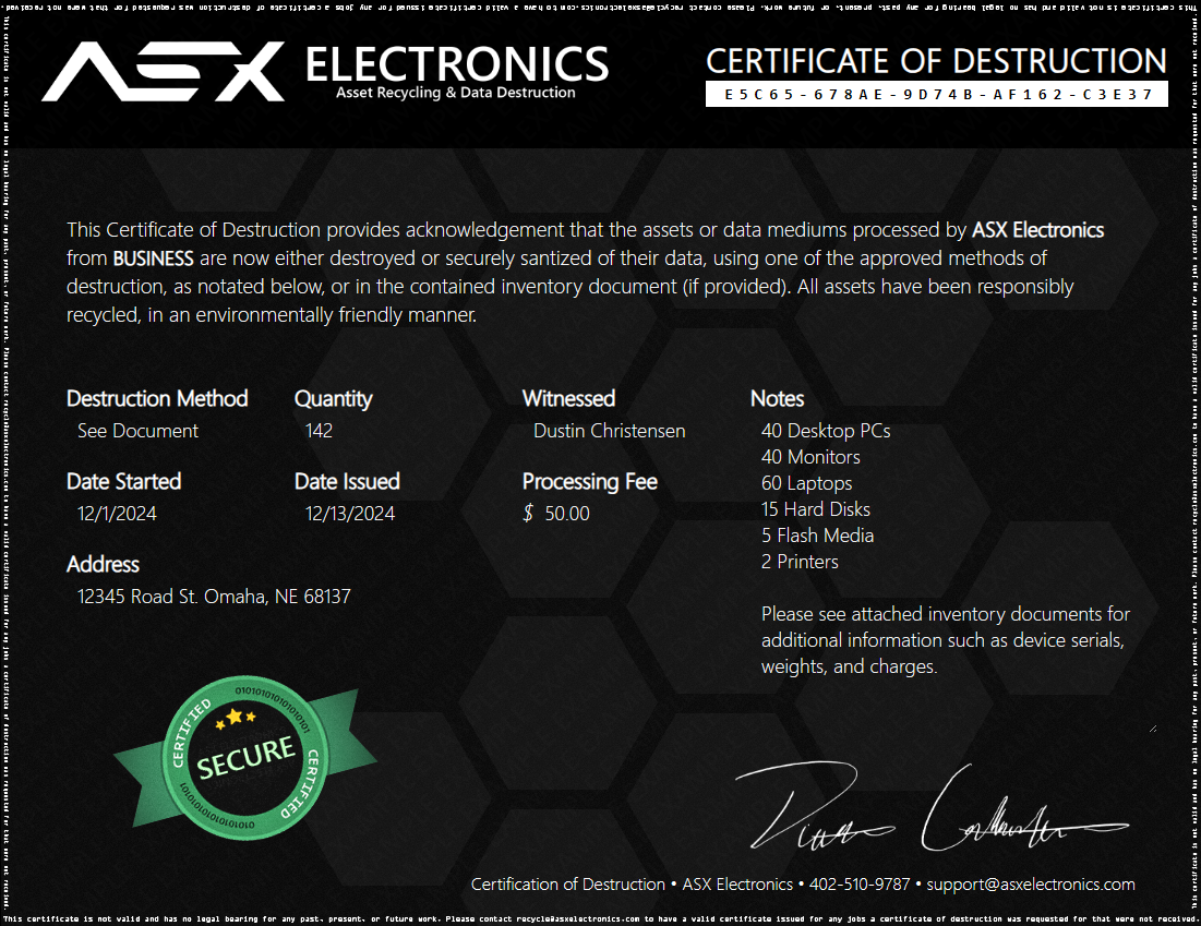 Secure Electronic Recycling & Data Destruction | ASX Electronics